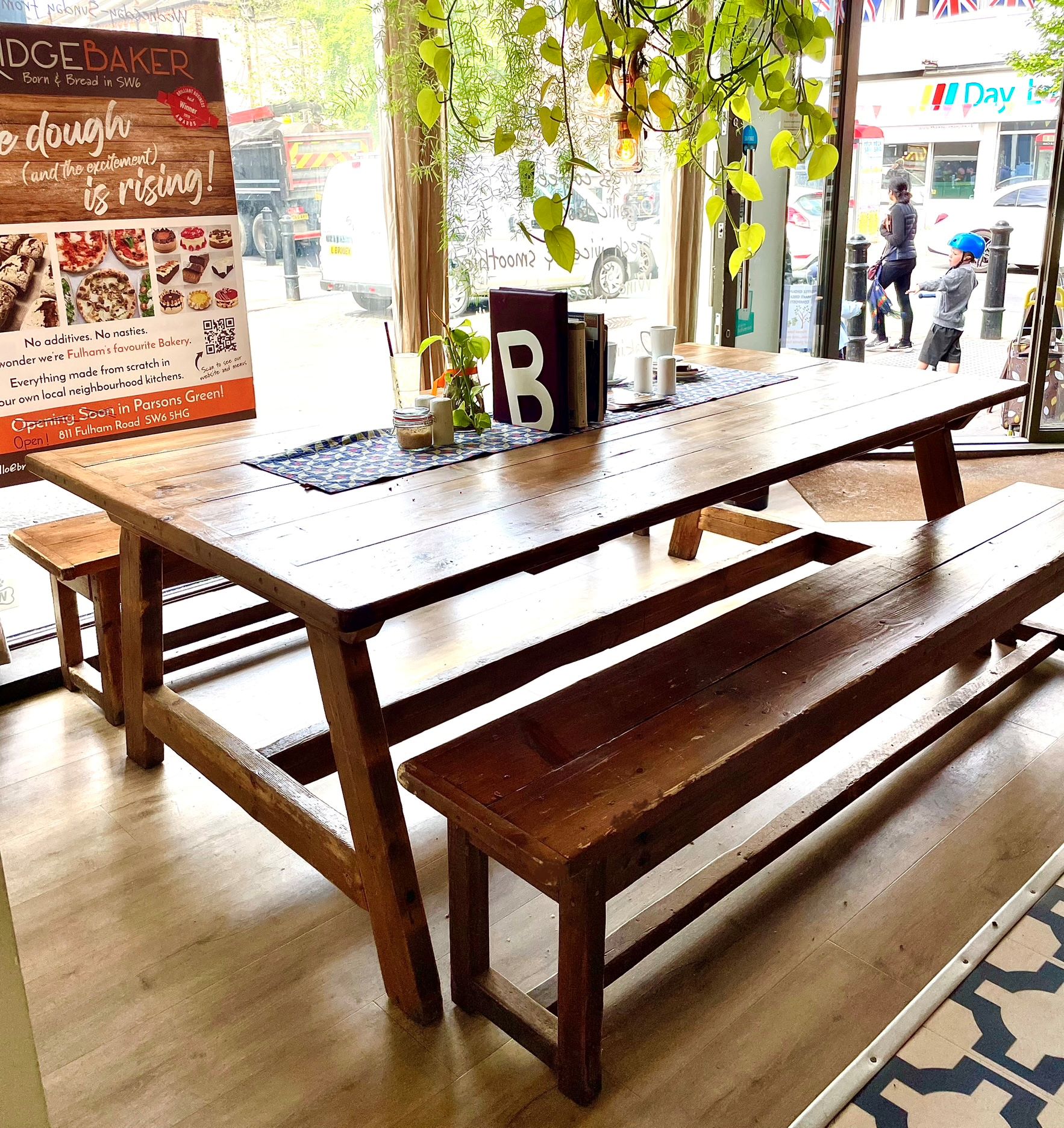 Bridge Baker table and benches | Metroretro